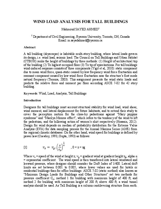 (PDF) WIND LOAD ANALYSIS FOR TALL BUILDINGS