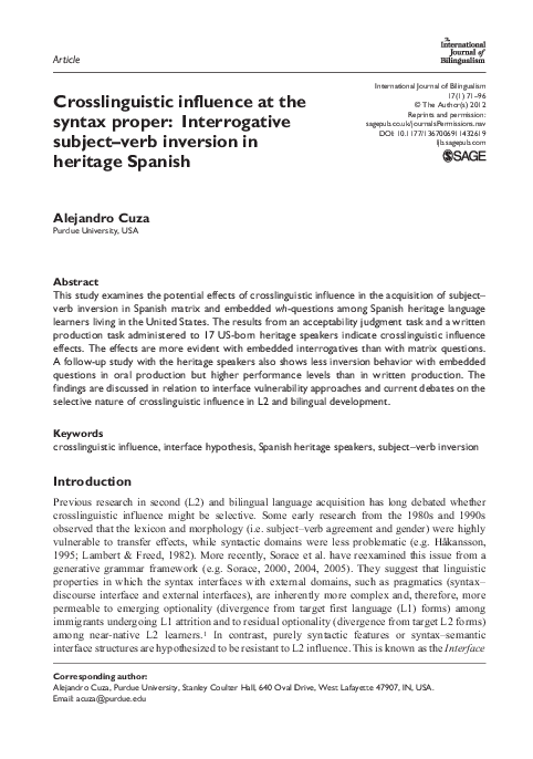 (PDF) Crosslinguistic influence at the syntax proper: Interrogative ...