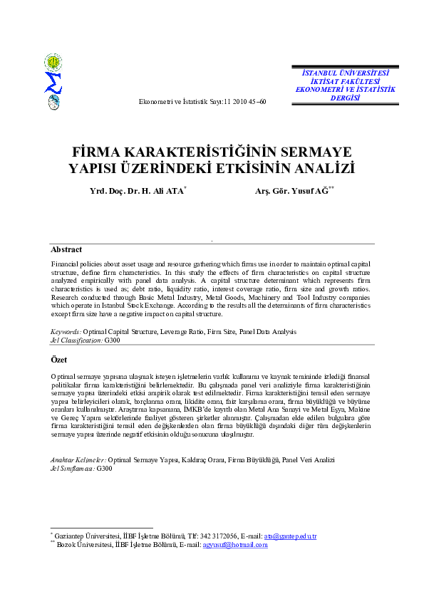 (PDF) The effect of firm characteristics on its capital (ISE-100): An ... (PDF) The effect of firm characteristics on its capital (ISE-100): An ...