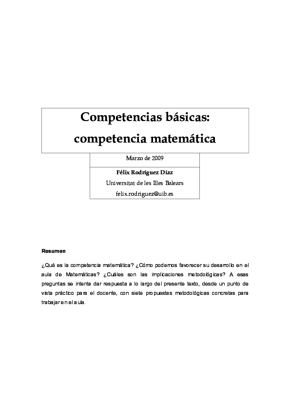 (PDF) Competencias básicas: competencia matemática