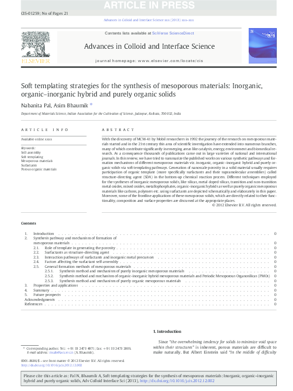 (PDF) Soft templating strategies for the synthesis of mesoporous ...