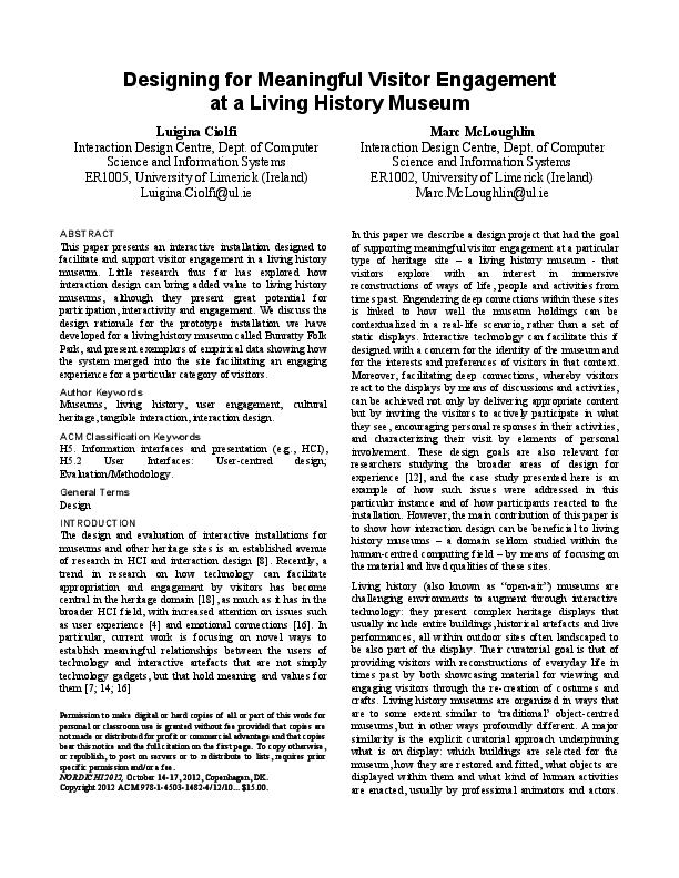 (PDF) Designing for Meaningful Visitor Engagement at a Living History ...