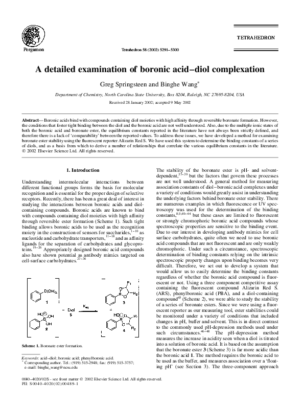 (PDF) A detailed examination of boronic acid–diol complexation