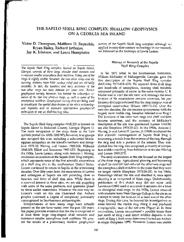 (PDF) The Sapelo Island Shell Rings: Shallow Geophysics on a Georgia ...
