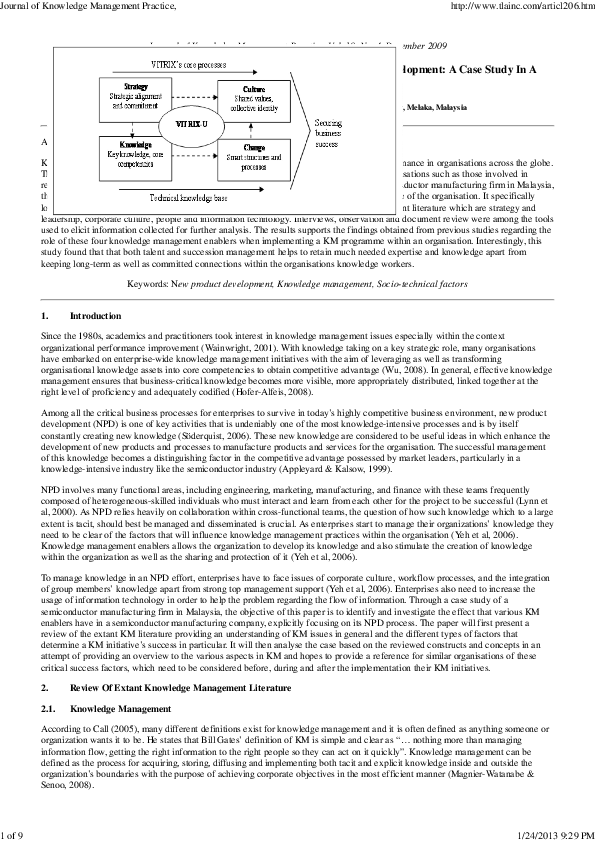 Knowledge Management Enablers Toward Successful New Product Development: A Case Study In A ...