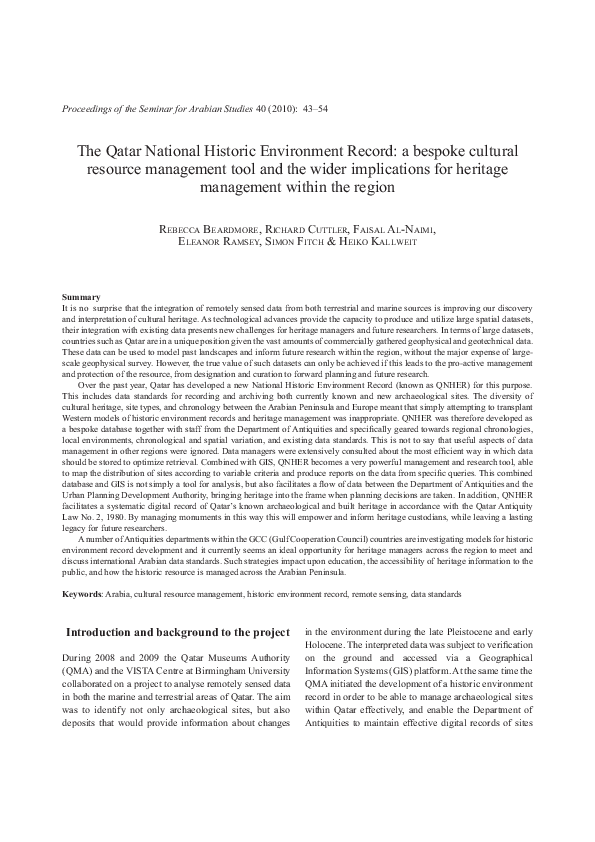 (PDF) The Qatar National Historic Environment Record: a bespoke ...