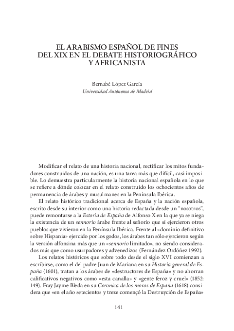 El arabismo español del fines del XIX en el debate historiográfico y ...