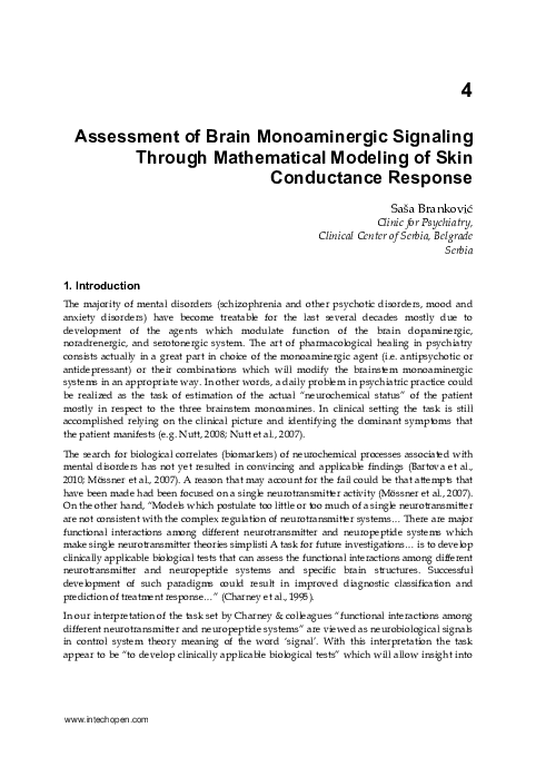 Pdf Assessment Of Brain Monoaminergic Signaling Through Mathematical Modeling Of Skin