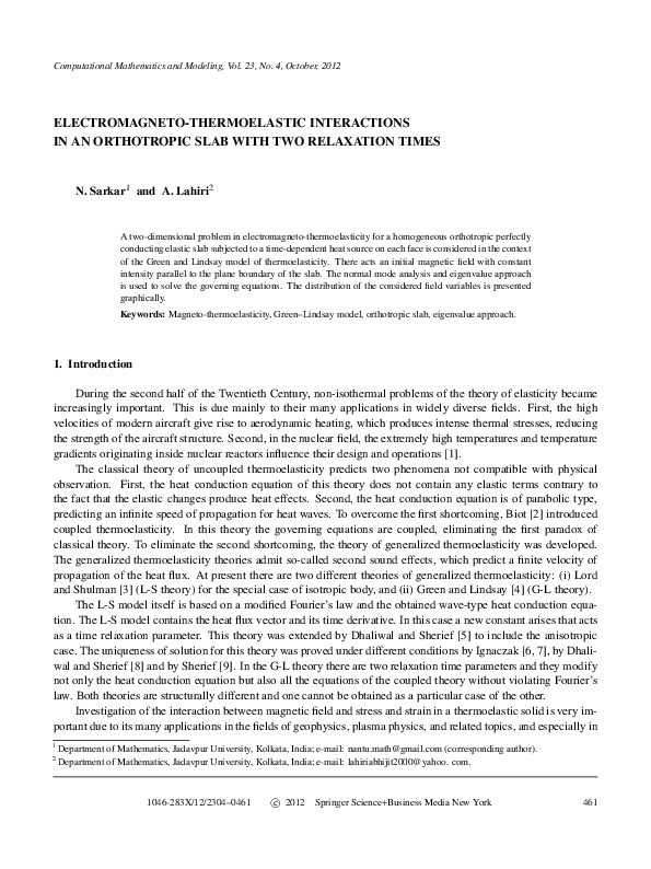 Electromagneto Thermoelastic Interactions In An Orthotropic Slab With Two Relaxation Times