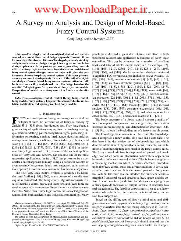 (PDF) A survey on analysis and design of model-based fuzzy control systems