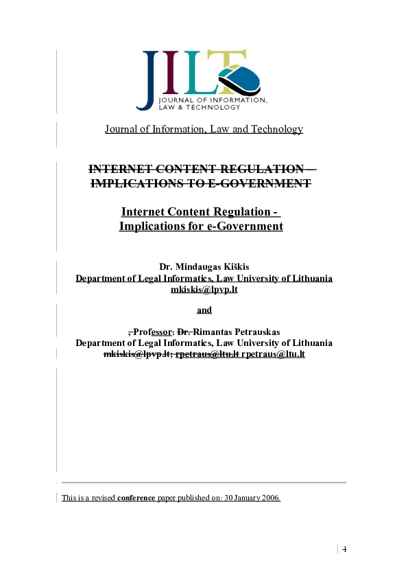 (DOC) Internet content regulation: implications for e-government