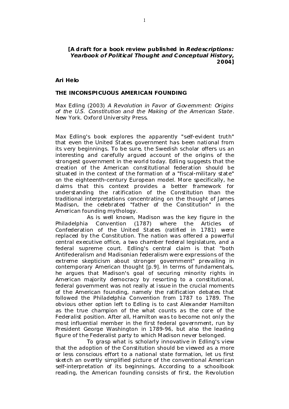 (DOC) A book review of Max Edling's A Revolution in Favor of Government