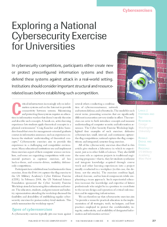 (PDF) Exploring a National Cybersecurity Exercise for Universities