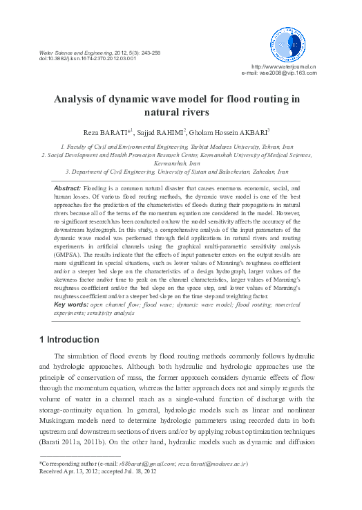 (PDF) Analysis of dynamic wave model for flood routing in natural rivers