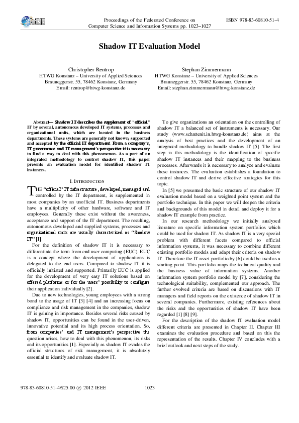 (PDF) Shadow IT Evaluation Model