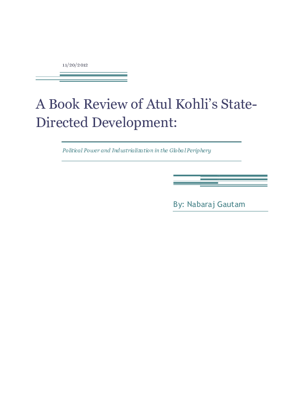 (PDF) Book Review of Atul Kohli’s State-Directed Development:Political ...