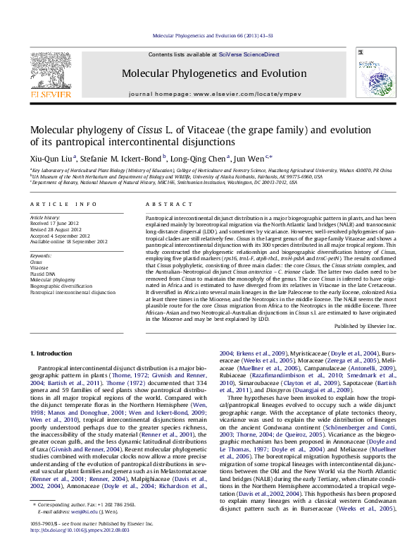 (PDF) Molecular phylogeny of Cissus L. of Vitaceae (the grape family ...
