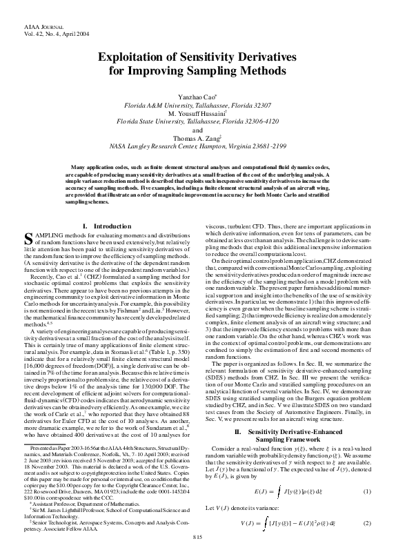 (PDF) Exploitation of Sensitivity Derivatives for Improving Sampling Methods