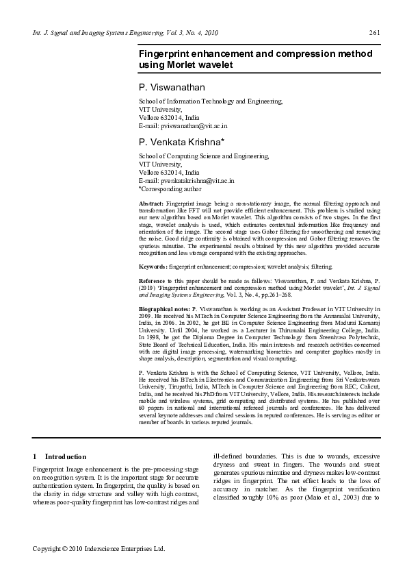 (PDF) Fingerprint enhancement and compression method using Morlet wavelet
