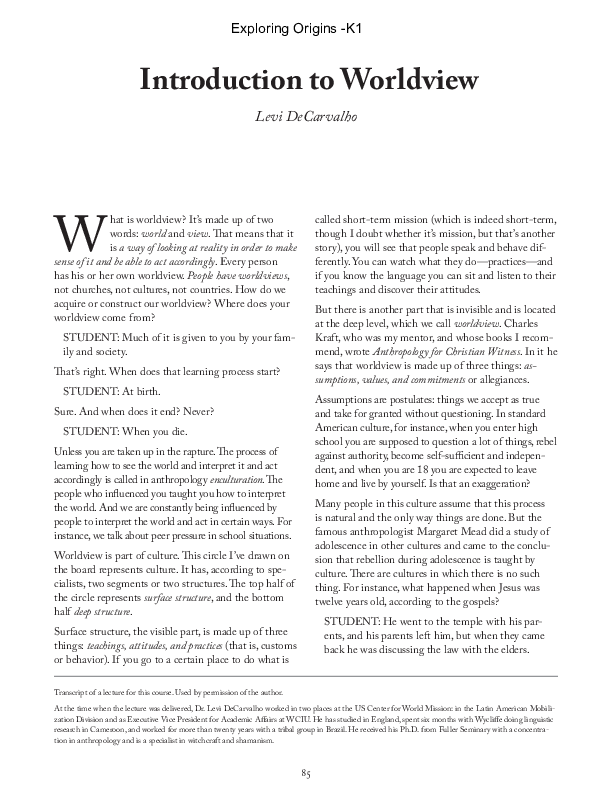 (PDF) Introduction to Worldview