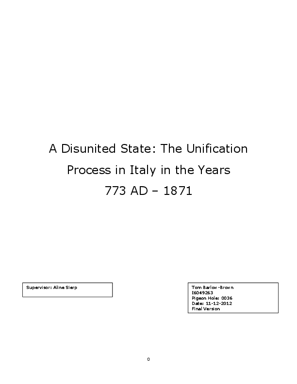 (PDF) A Disunited State: The Unification Process in Italy in the years ...