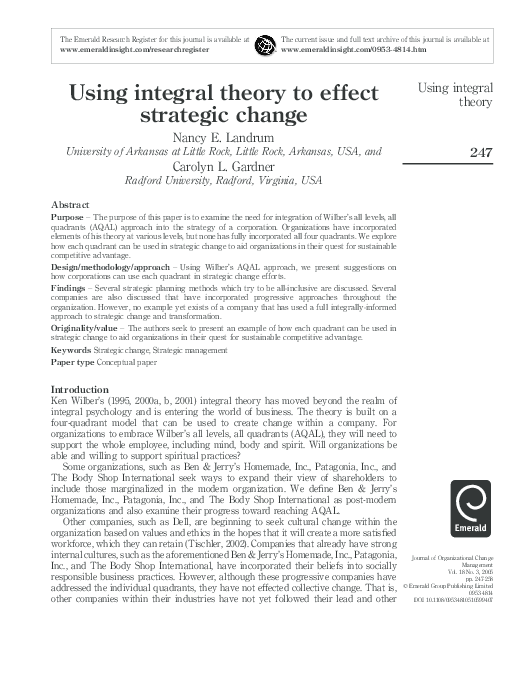 (PDF) Using integral theory to effect strategic change.