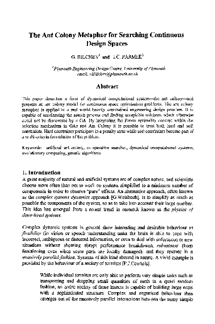 (PDF) The ant colony metaphor for searching continuous design spaces