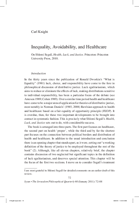 (PDF) Inequality, Avoidability, and Healthcare