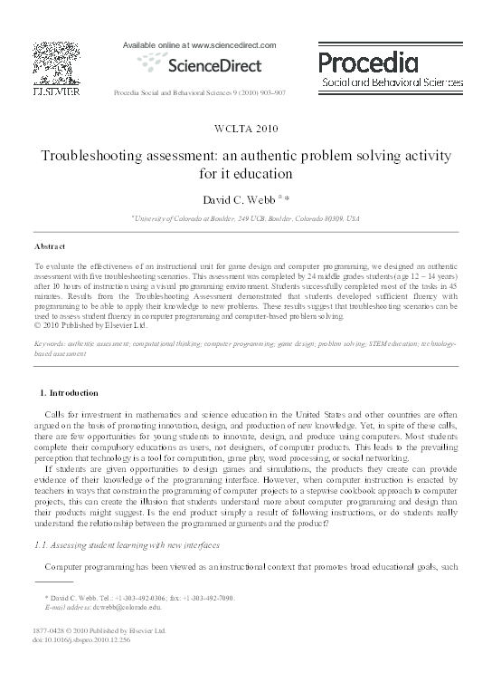 (PDF) Troubleshooting assessment: an authentic problem solving activity ...