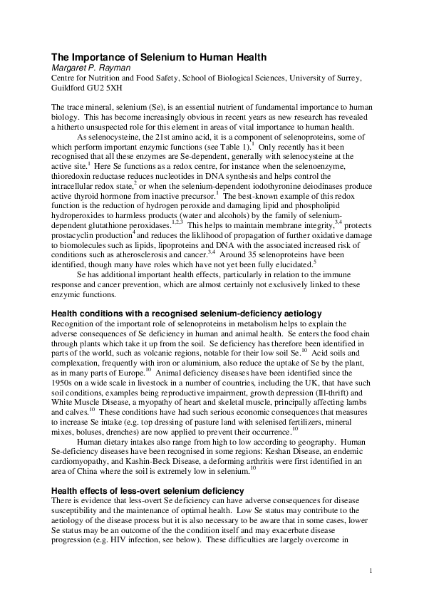 (PDF) The importance of selenium to human health
