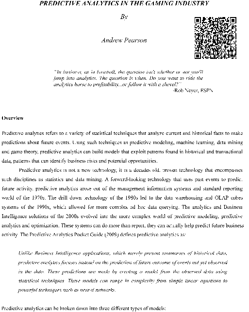 (PDF) Predictive Analytics in the Gaming Industry