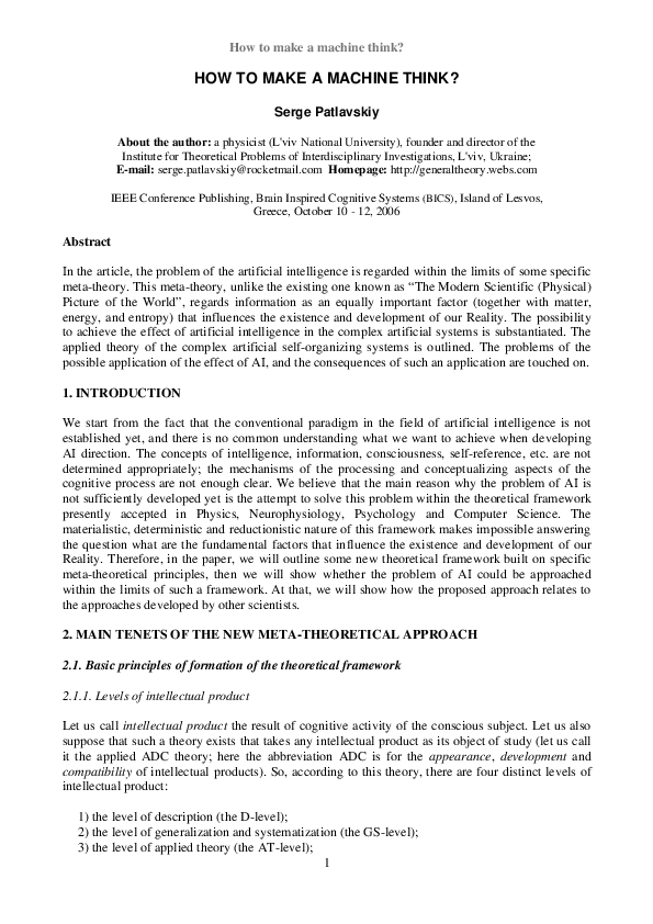 (PDF) How to Make a Machine Think?