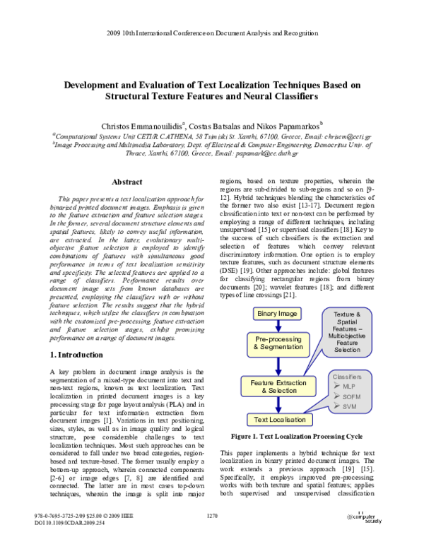 Pdf Development And Evaluation Of Text Localization Techniques Based