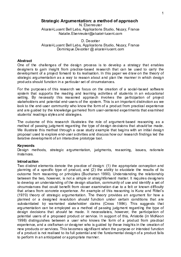 Pdf Strategic Argumentation A Method Of Approach