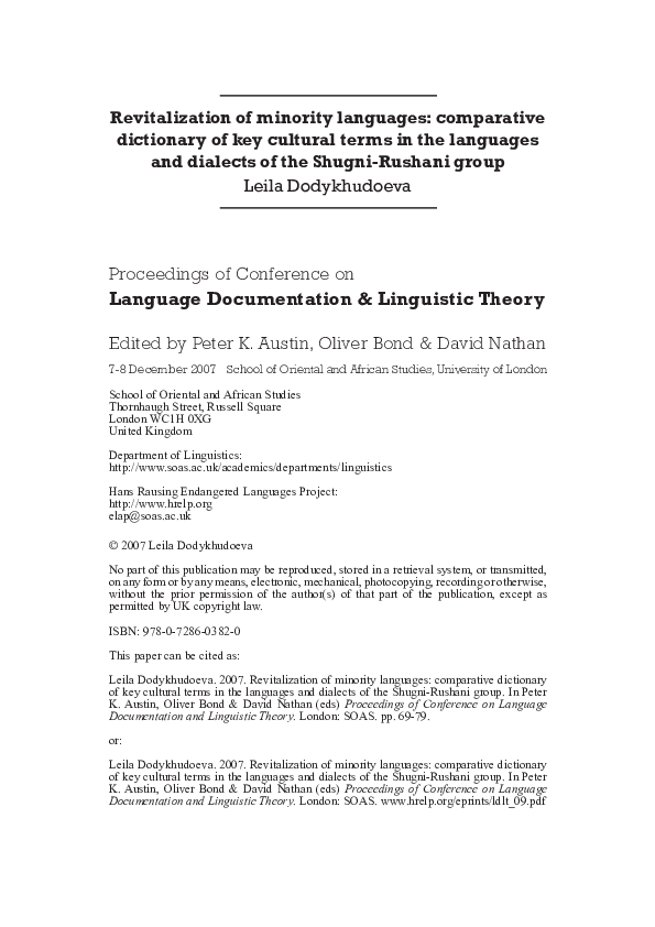 (PDF) Revitalization of minority languages: comparative dictionary of ...