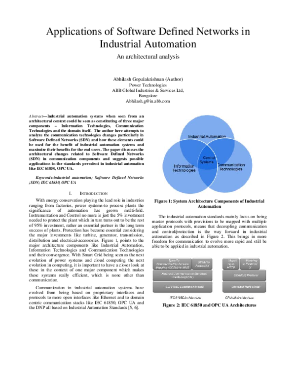 (PDF) Application of Software Defined Networks in Industrial Automation