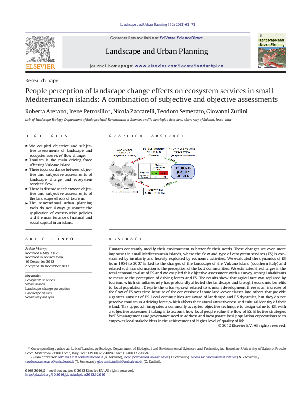 People perception of landscape change effects on ecosystem services in ...