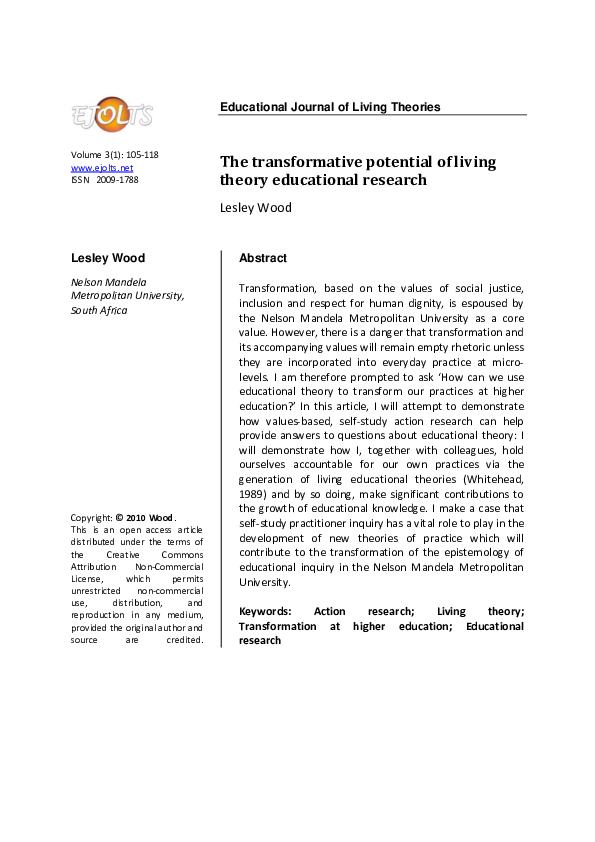 (PDF) The transformative potential of living theory educational research