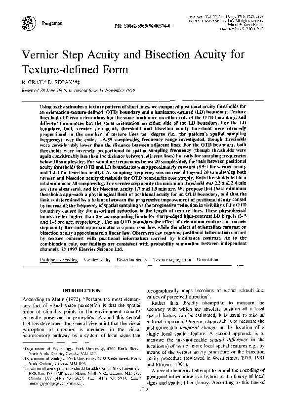 (PDF) Vernier step acuity and bisection acuity for texture-defined form
