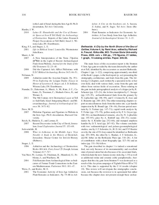 (PDF) Rami Arav, Bethsaida: A City by the North Shore of the Sea of ...