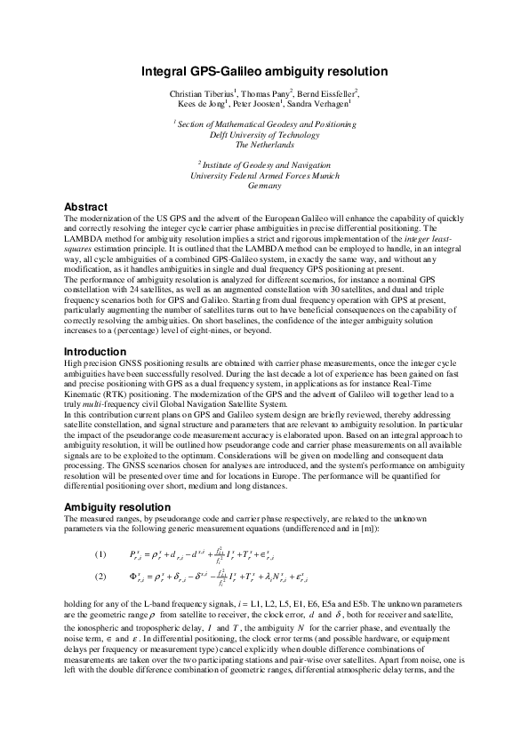 Pdf Integral Gps Galileo Ambiguity Resolution