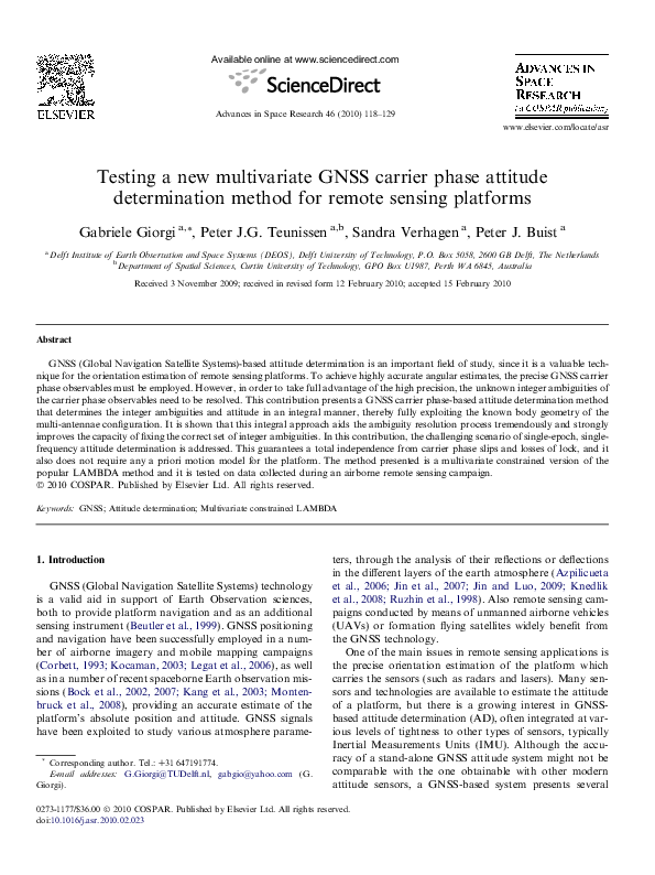 Pdf Testing A New Multivariate Gnss Carrier Phase Attitude Determination Method For Remote