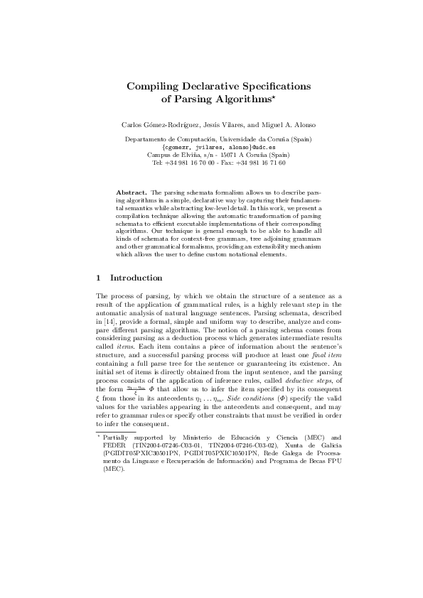 (PDF) Compiling Declarative Specifications of Parsing Algorithms