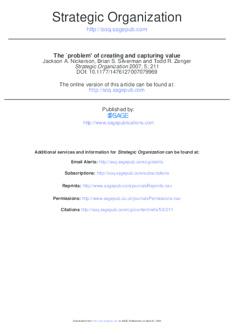 (PDF) The `problem' of creating and capturing value