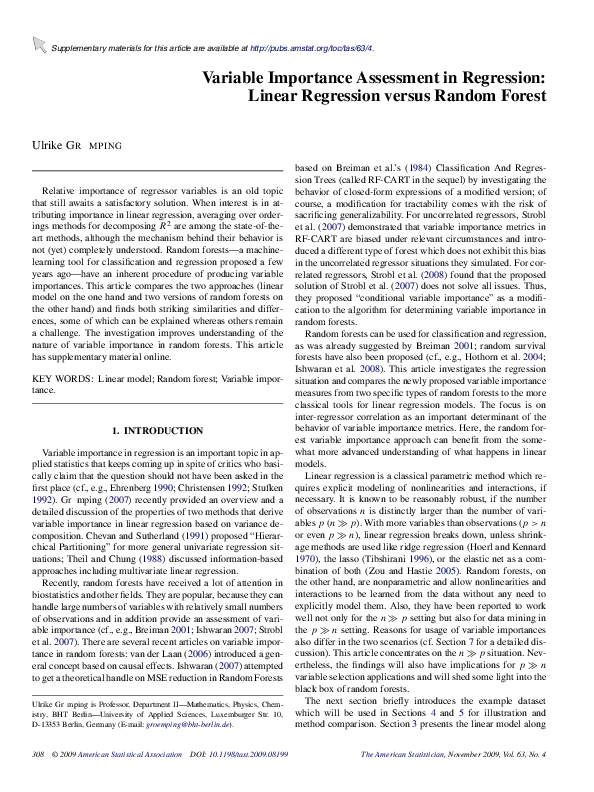 (PDF) Variable importance assessment in regression: linear regression ...