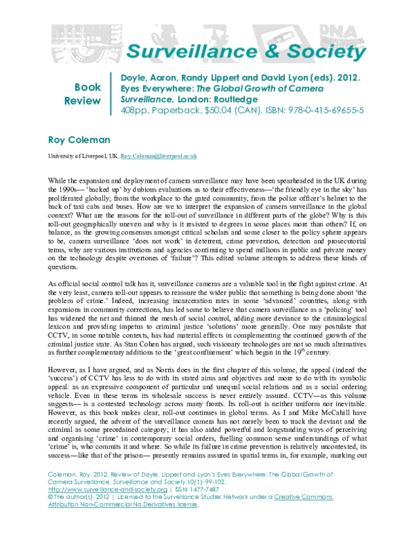 (PDF) Review of Doyle, Aaron, Randy Lippert and David Lyon (eds). 2012 ...