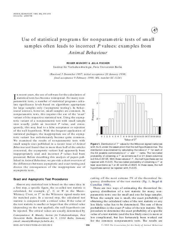 Pdf Use Of Statistical Programs For Nonparametric Tests Of Small