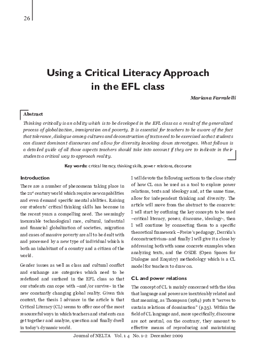 (PDF) Using a Critical Literacy Approach in the EFL class
