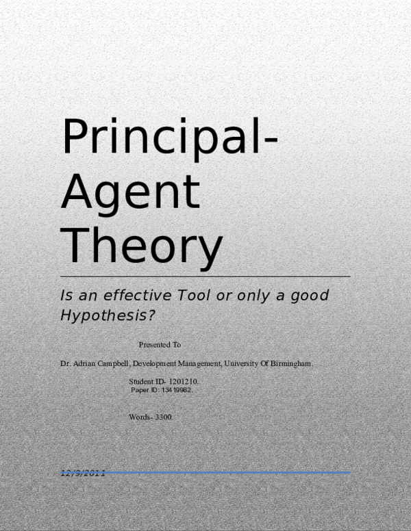 (DOC) Principal- Agent Theory Is an effective Tool or only a good ...
