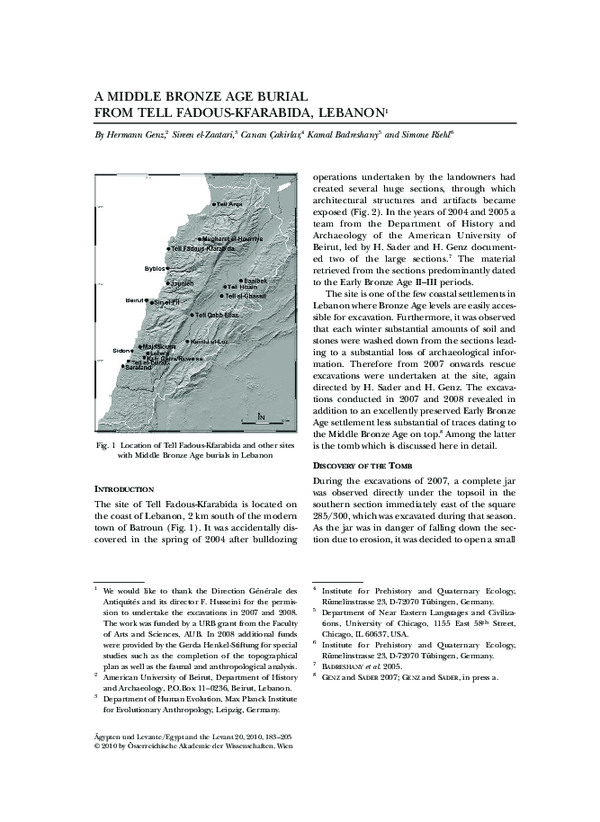 (PDF) A Middle Bronze Age Burial from Tell Fadous-Kfarabida, Lebanon